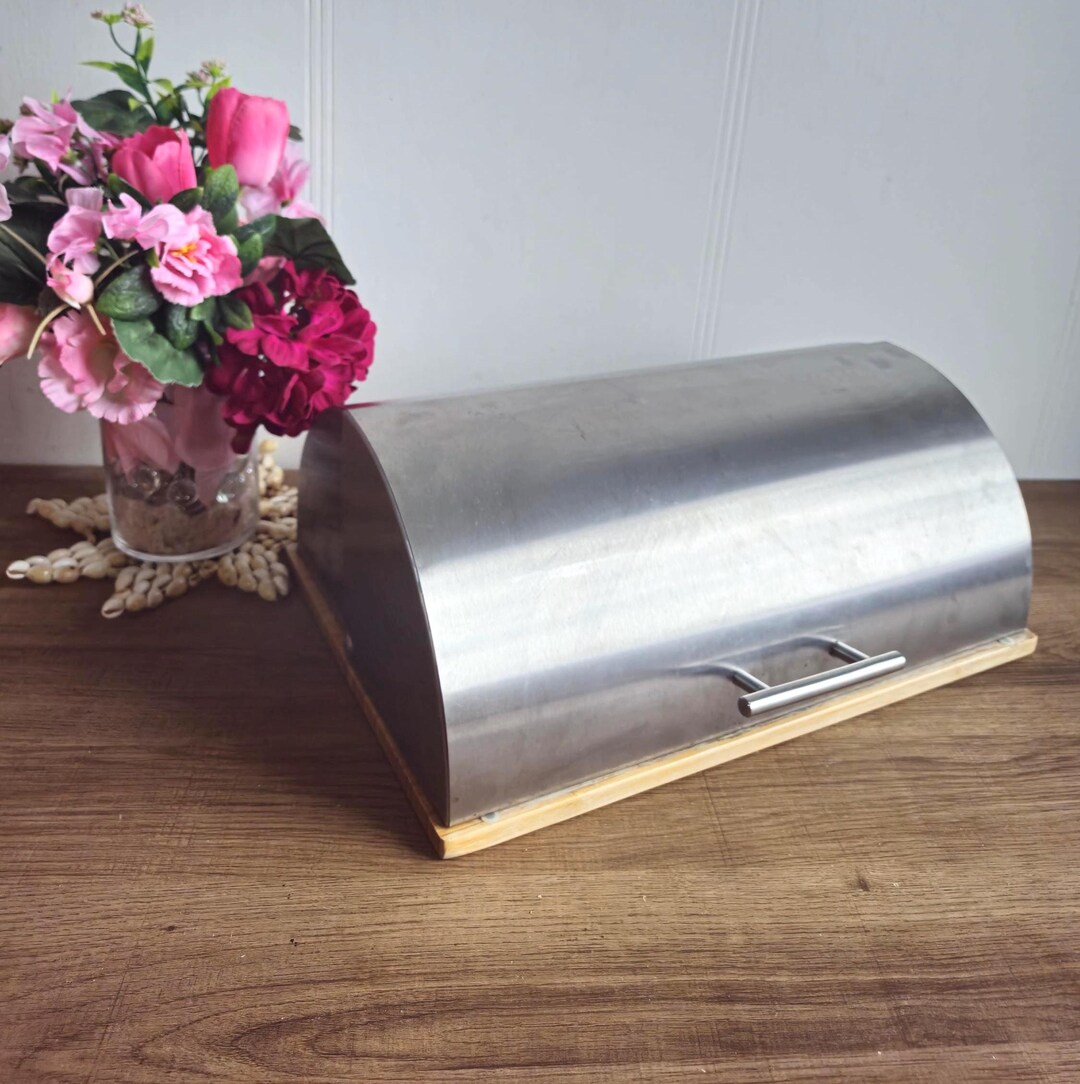 Vintage Bread Box, Sliding Lid Stainless Steel and Wood. - Etsy