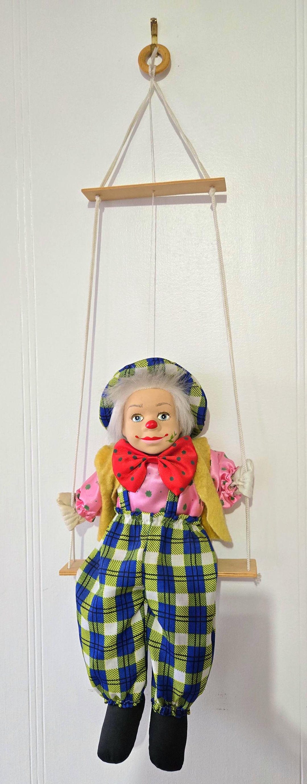 Vintage Doll, Porcelain Doll, Clown Doll Hanging on a Bench, Clown Doll ...