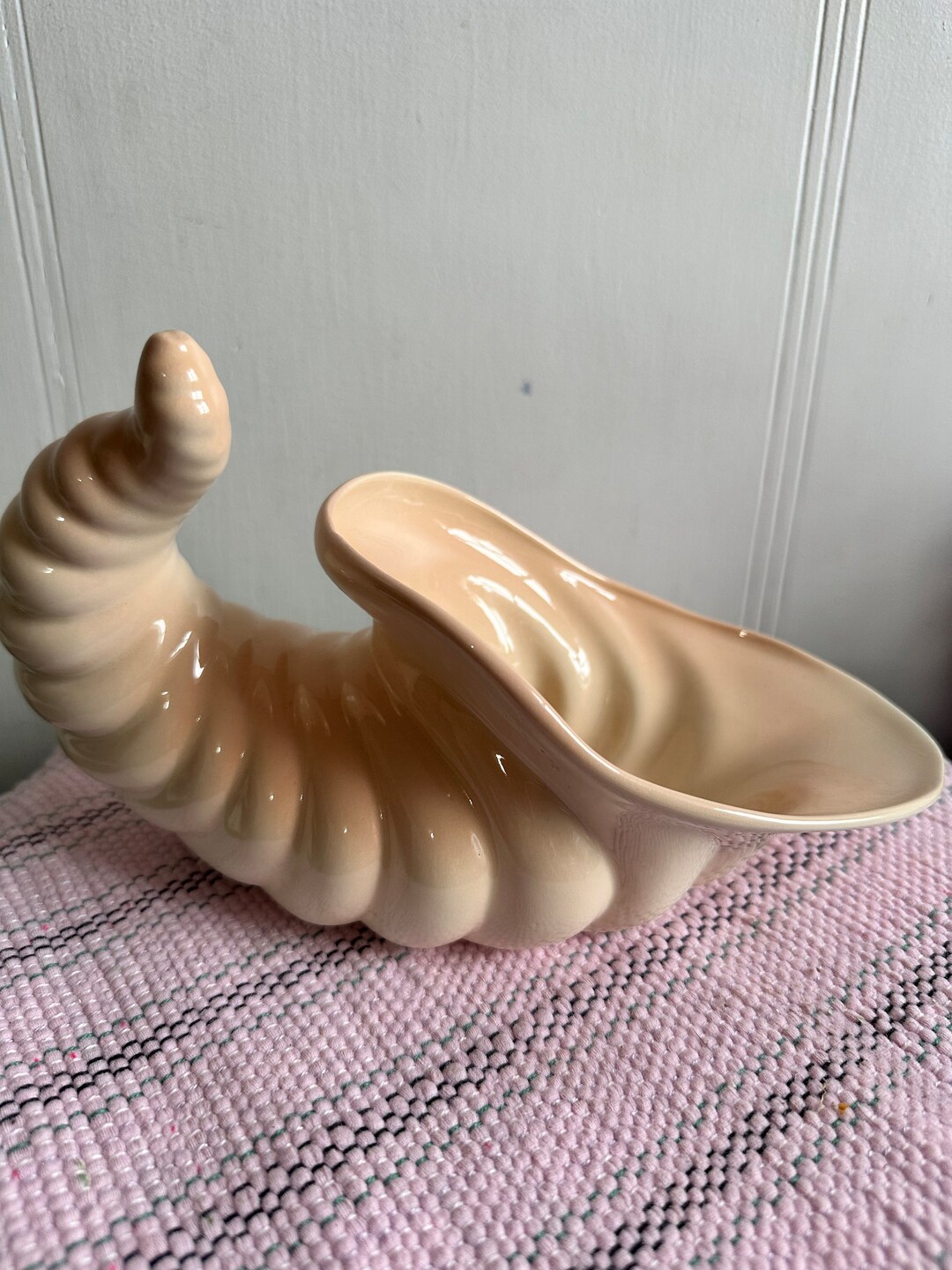 Vintage Cornucopia Horn of Plenty Planter in Pink Iridescent, 1980 ...