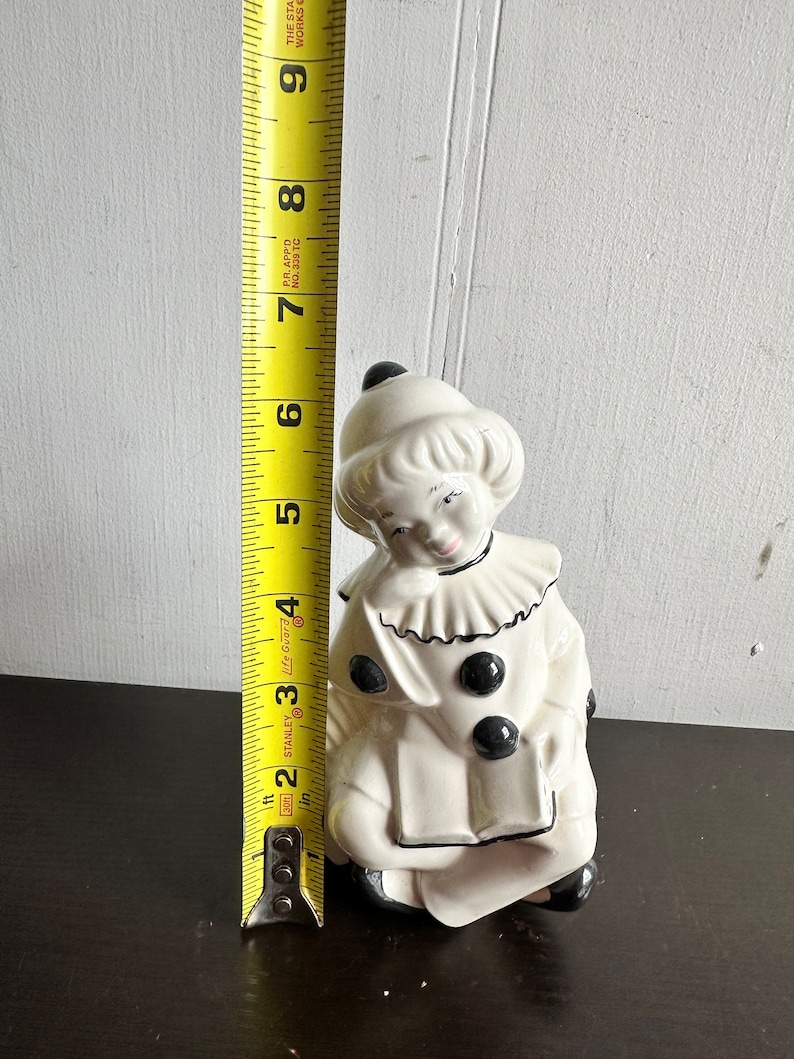 Vintage Pierrot Mime Statue Black & White Enameled Plaster Clown ...