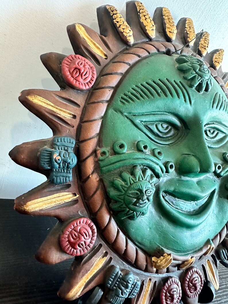 Vintage Large Terracotta Sun God Face Sculpture Handcrafted Folk Wall ...