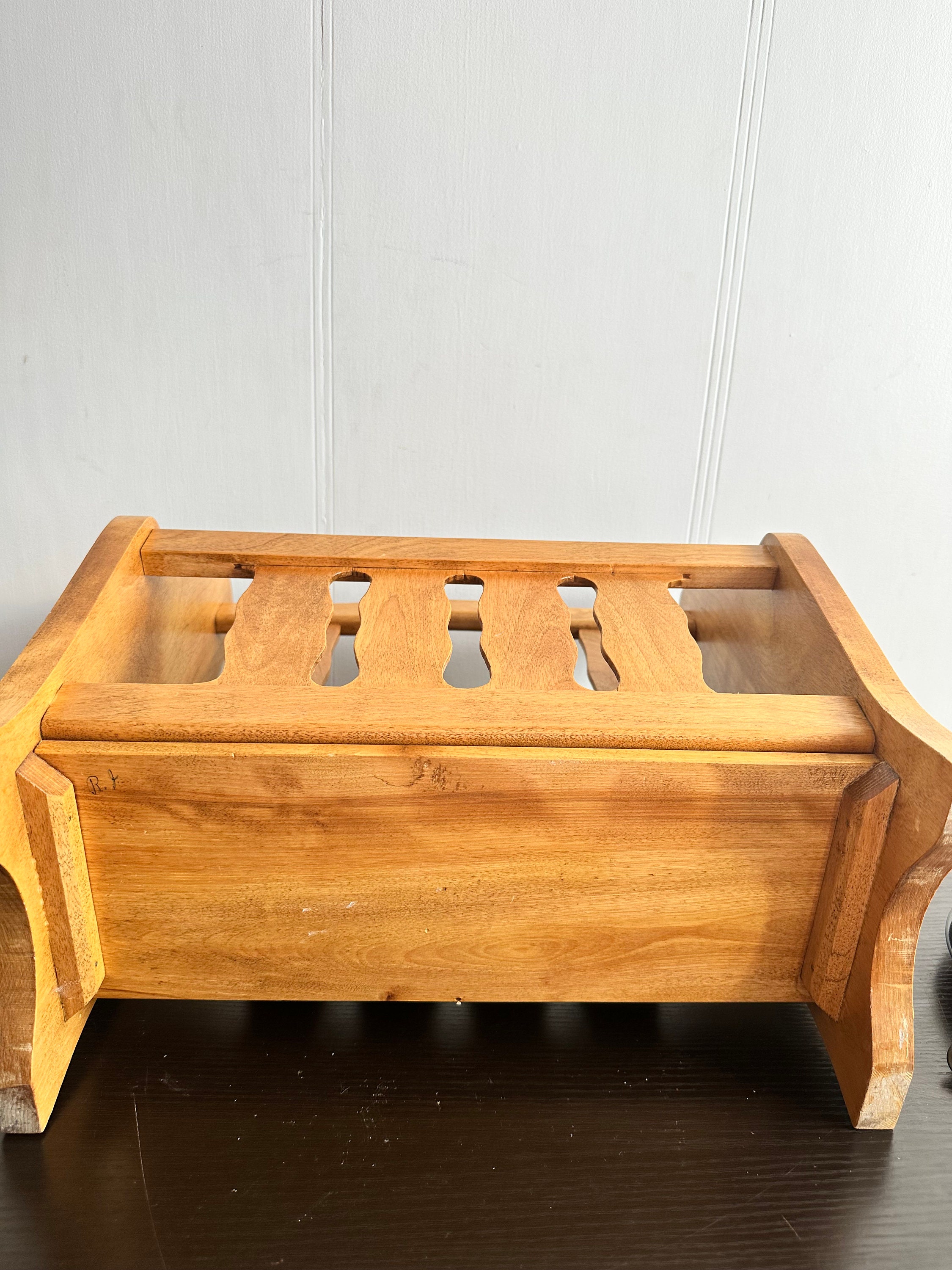 Vintage Wooden Newspaper Rack MCM Home Organization Floor Magazine Rack ...