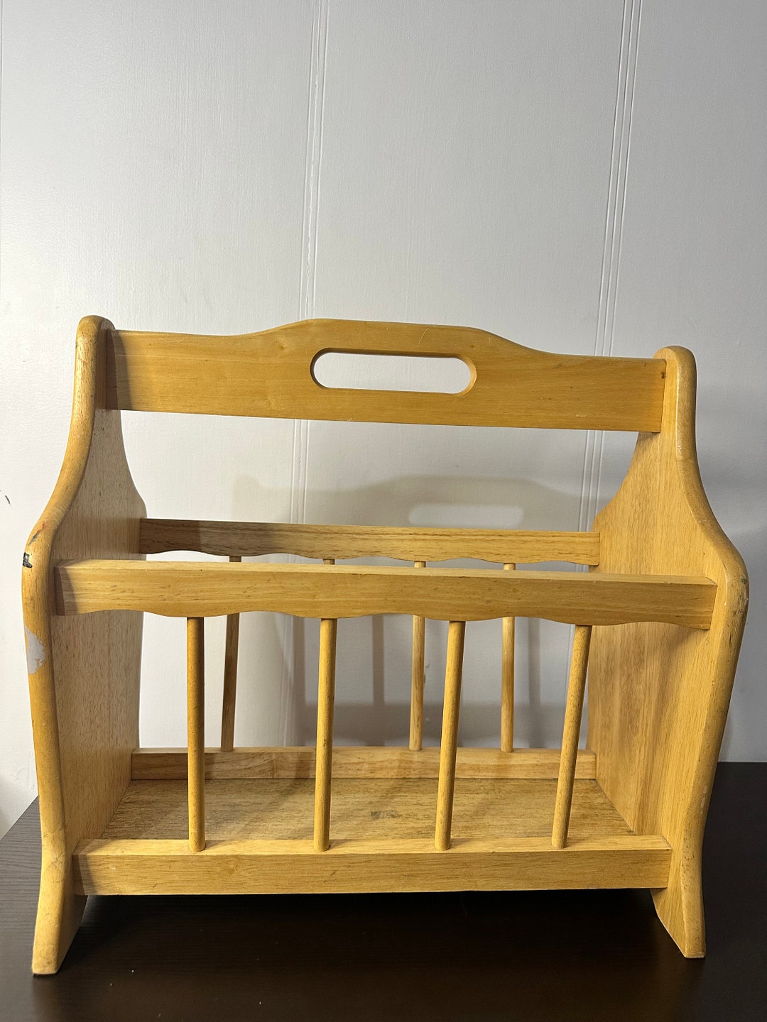 Vintage Wooden Newspaper Rack MCM Home Organization Floor Magazine Rack ...