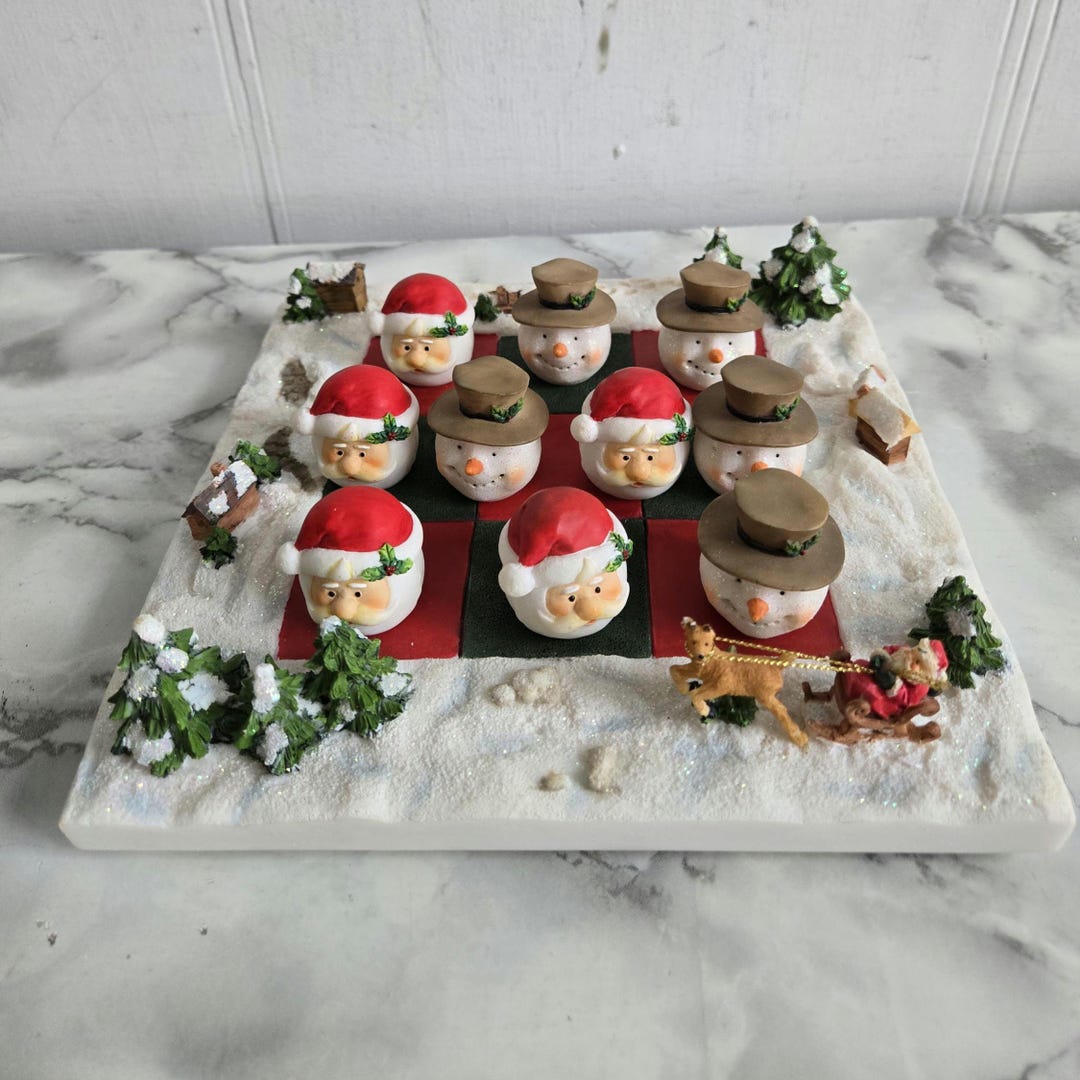 Vintage Christmas Tic-tac-toe Set Winter Buddies Snowman Penguin Game ...