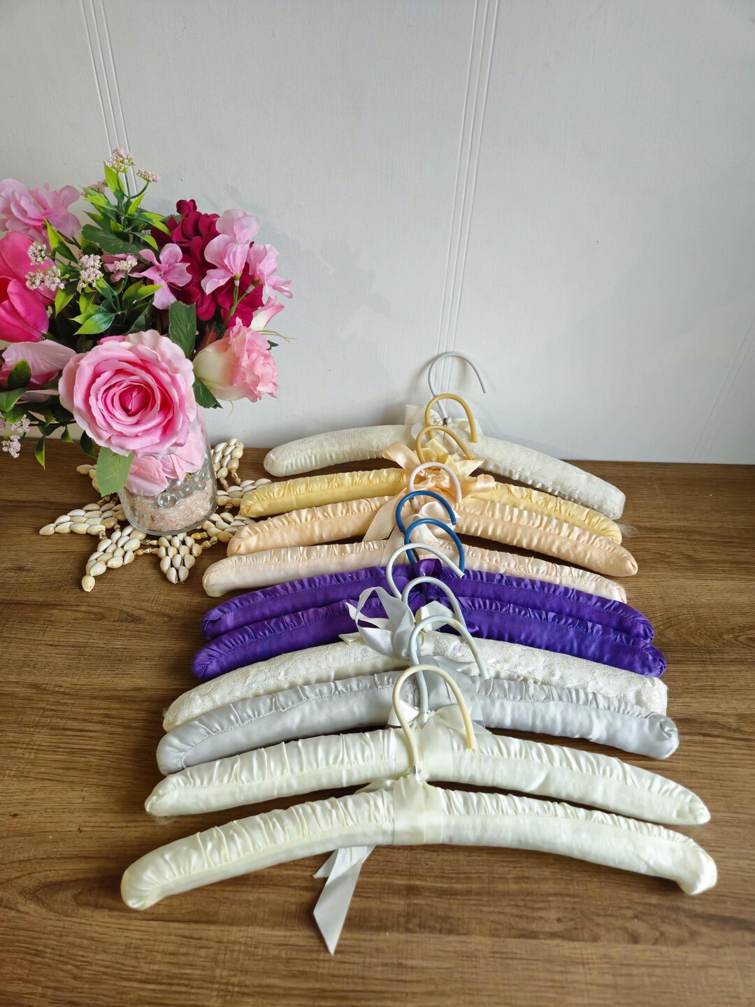 Set of 10 Vintage 1950s Padded Satin Hangers, Variety of Different ...
