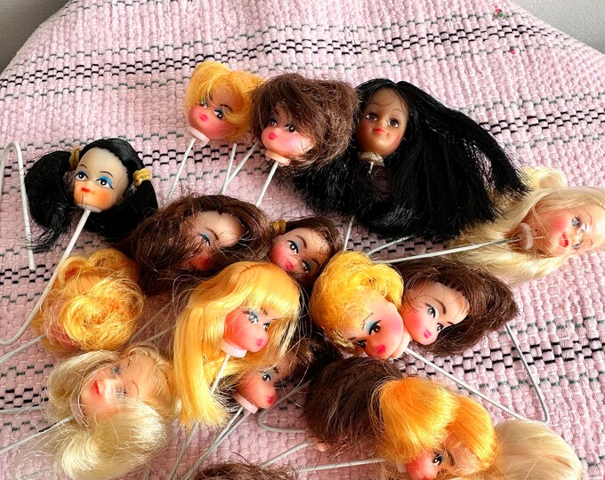 Vintage 60's Set Lot of 17 Vintage Mini Doll Heads on Picks Craft Dolls ...
