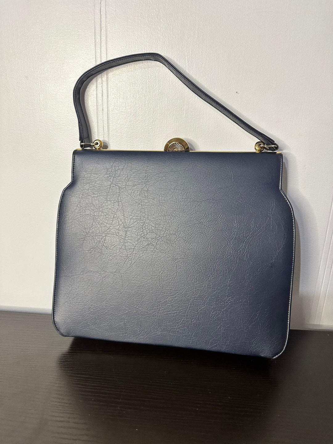 Vintage Dark Blue Midnight Blue Handbag, 60's Handbag, Gold Seal - Etsy