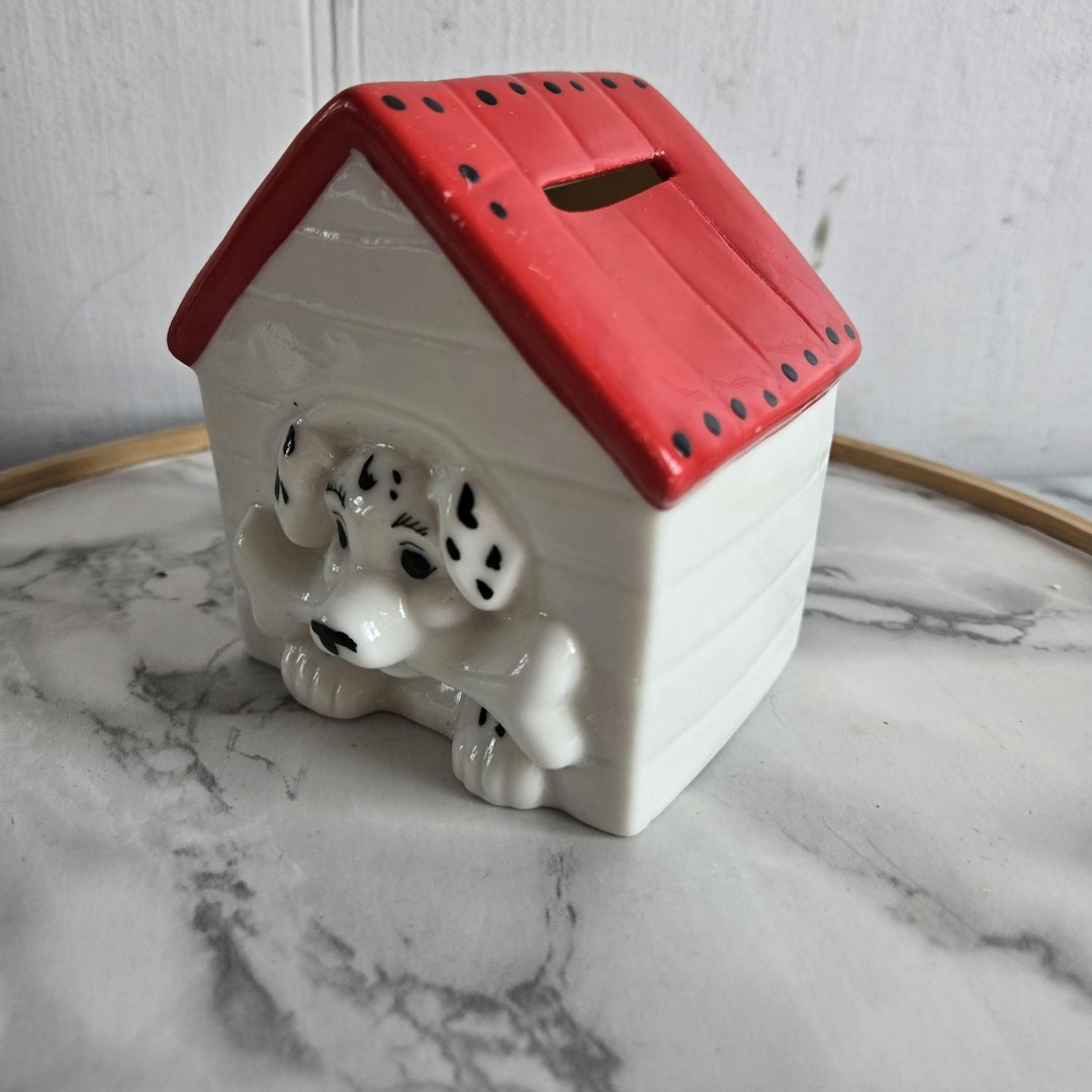 Vintage Ceramic Dog House Piggy Bank Coin Puppy With Bone ,money Saving ...