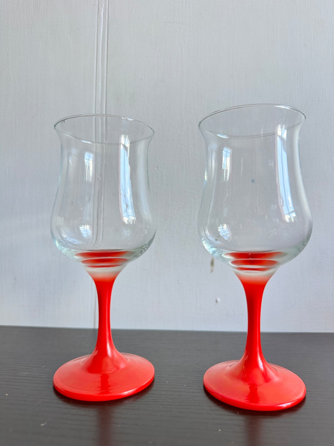 Vintage Wine Glass Set of 2 Red Stripe Pop Art Retro , Bar Decor. - Etsy