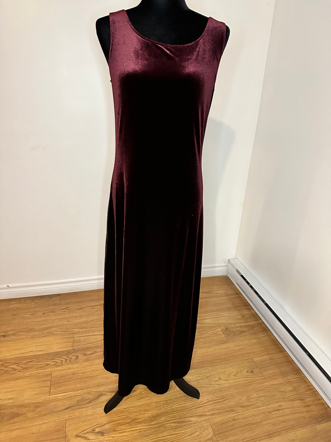 Vintage Velvet Dress, Red Velvet Maxi Dress With Slit, Cowl Neck Dress ...