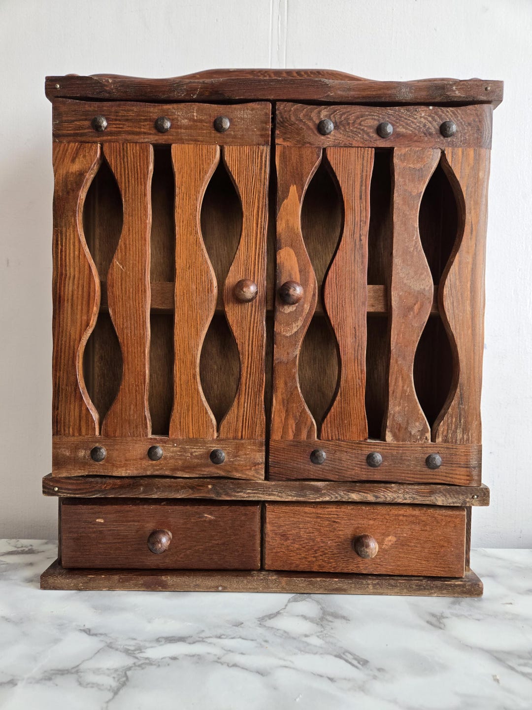 Vintage Spice Rack, Wood Wall Shelf, Cabinet, MCM Primitive Cottage ...