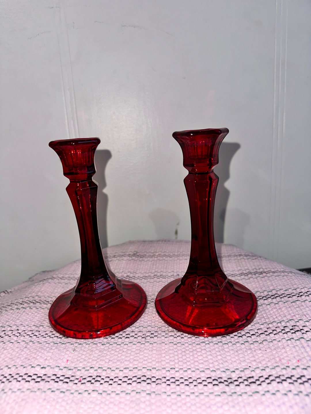 Vintage Set of 2 Red Glass Candle Holders,romantic Candle Holders 6 ...