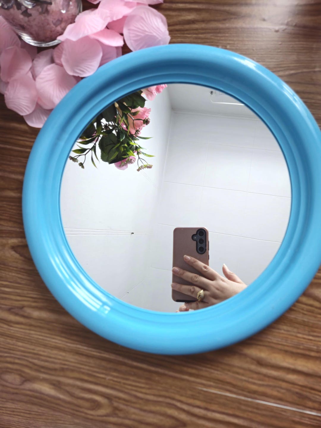 Vintage Round Bathroom Mirror With Blue Plastic Frame 70s. - Etsy