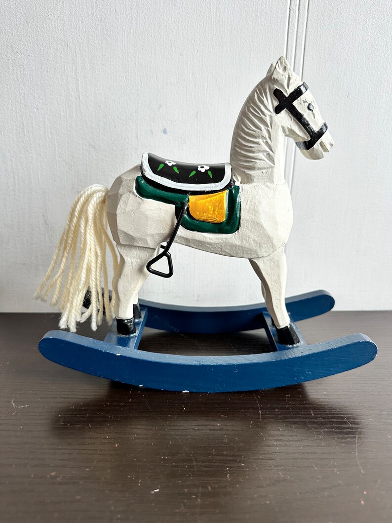 Vintage Wooden Rocking Horse, Hand Carved, Hand Painted Wooden Rocking ...