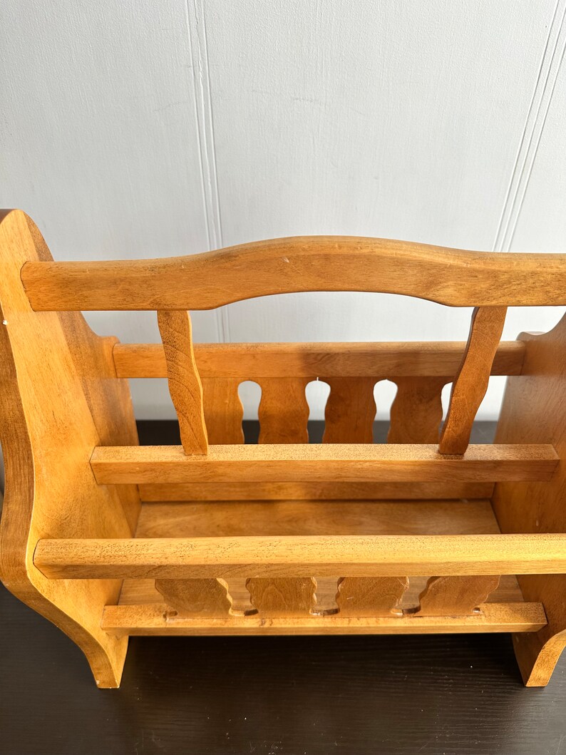 Vintage Wooden Newspaper Rack MCM Home Organization Floor Magazine Rack ...