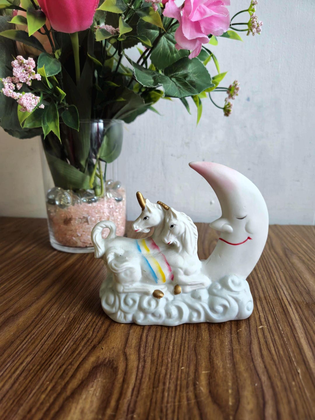 Vintage 90s Unicorn With Crescent Moon Porcelain Figurine Hand Painted ...