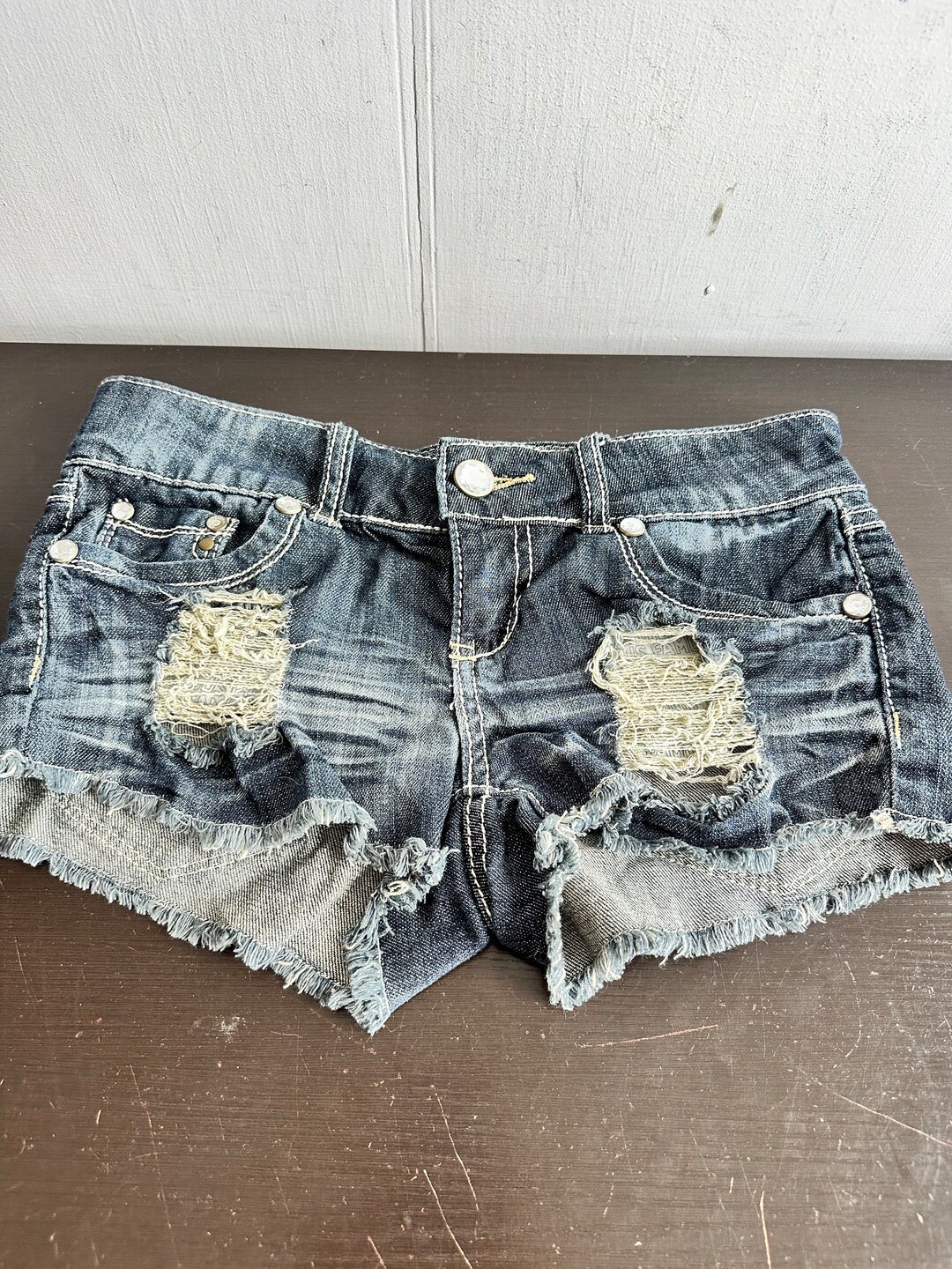 Vintage Distressed Denim Shorts, Frayed Denim Shorts, Low Waisted ...