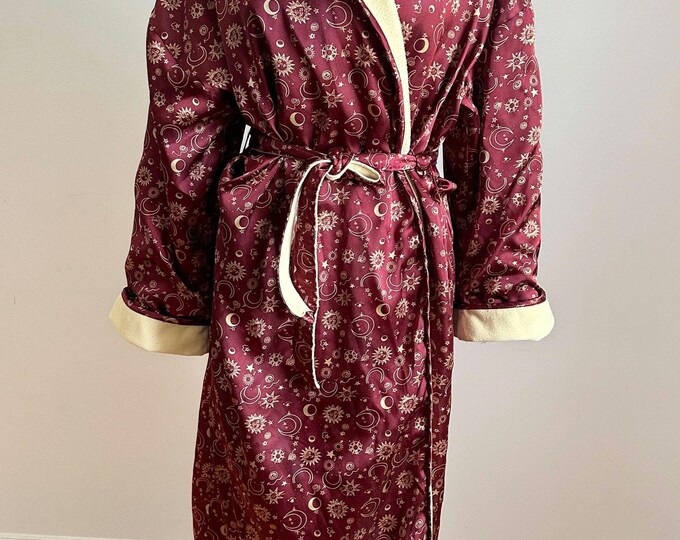 Vintage Sun Moon Bathrobe, Stars Print Celestial Bathrobe Women's Short ...