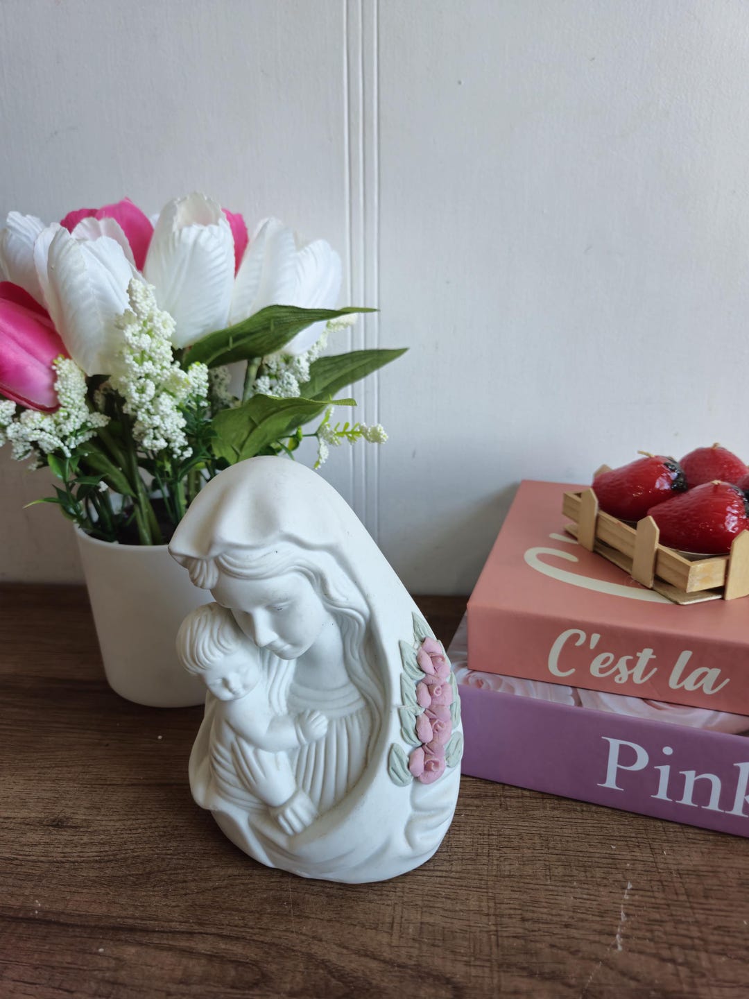 Vintage Blessed Mother Mary & Child Porcelain Ceramic Lamp(with No ...