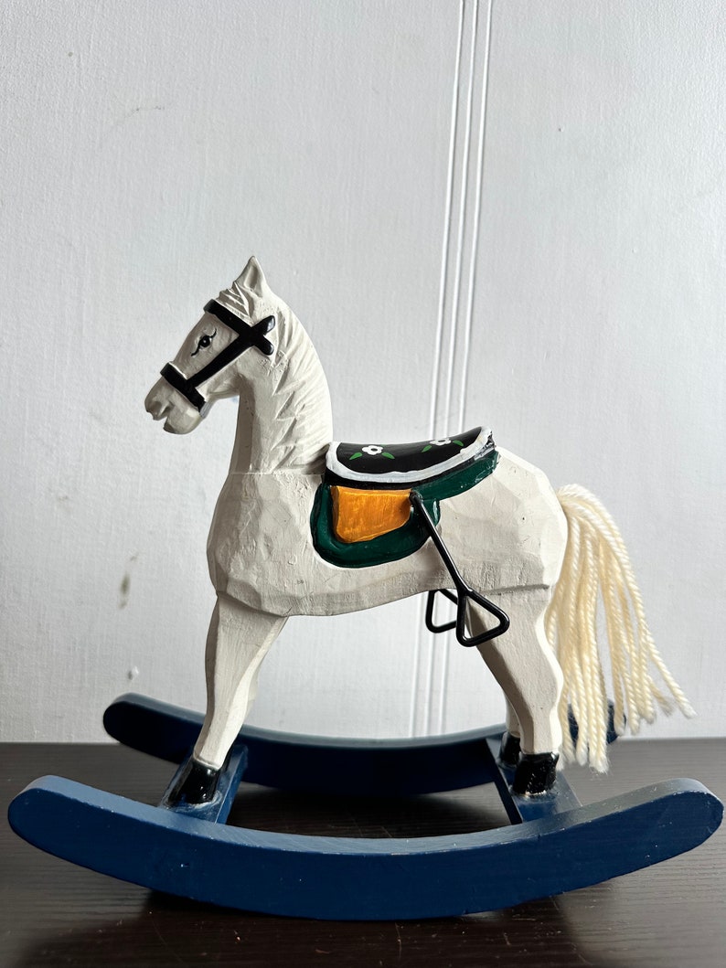 Vintage Wooden Rocking Horse, Hand Carved, Hand Painted Wooden Rocking ...