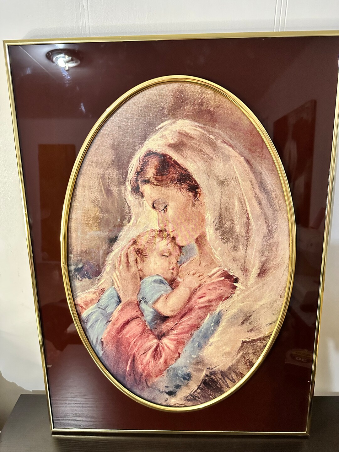 Vintage Unique Large Oval Carlo Parisi Virgin Mary Child Jesus Framed ...