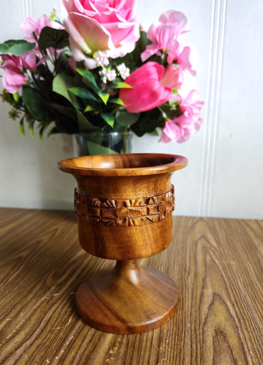 Vintage Wooden Carved Goblet Style Cups. - Etsy