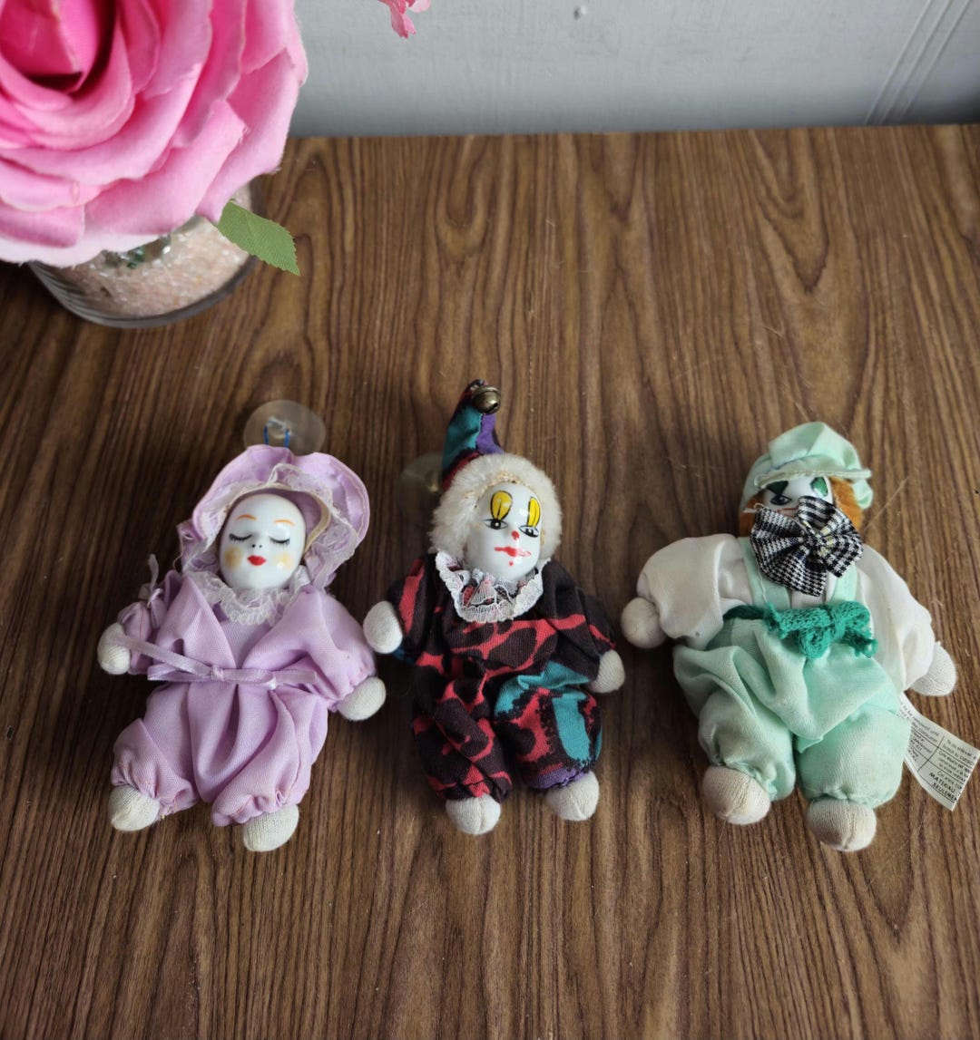 Set of 3 Vintage Mini Clowns, Small, Green, Purple and Red, Small ...