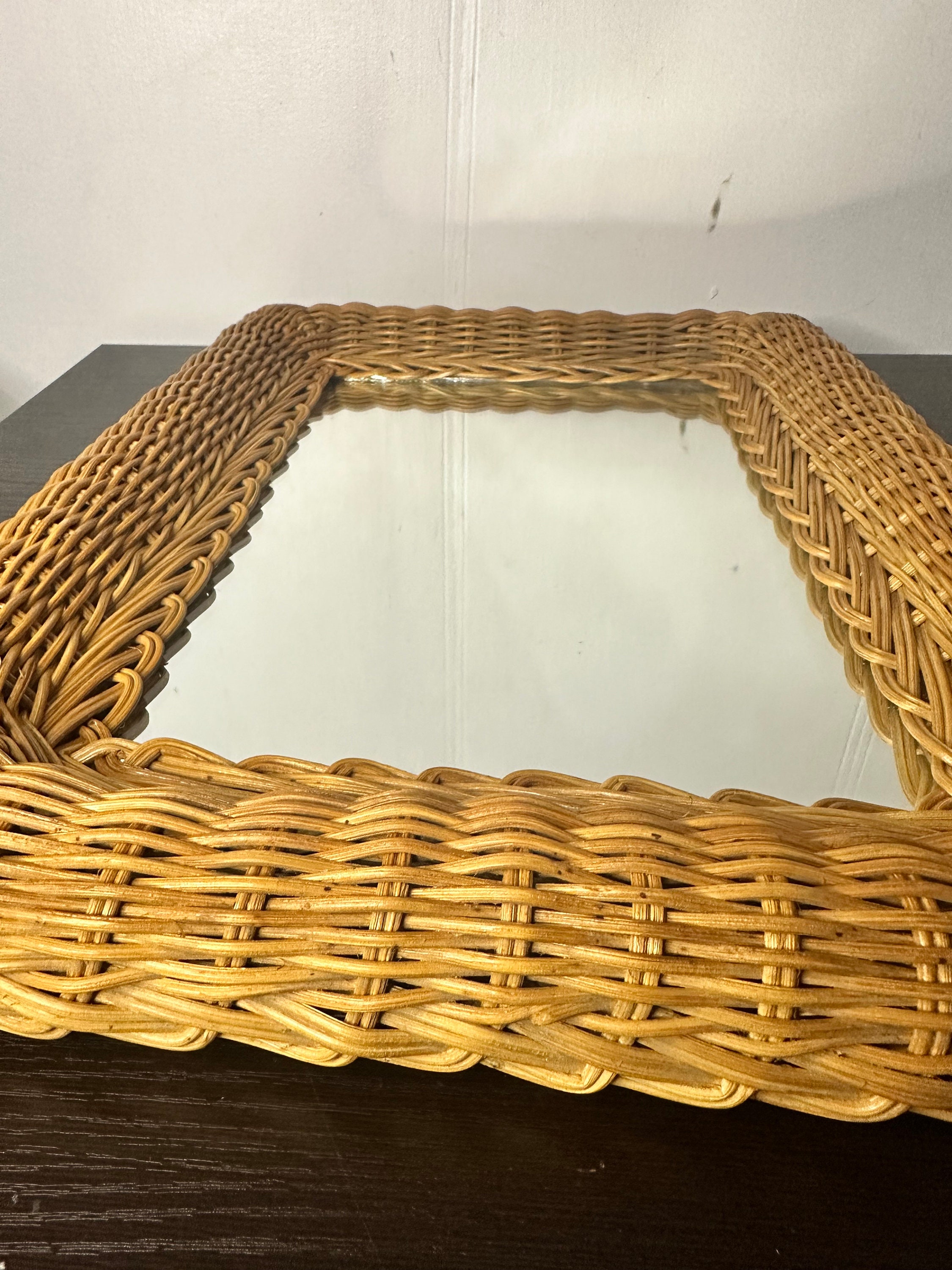 Vintage Boho Wicker Wall Mirror Rattan, Wicker Mirror. - Etsy