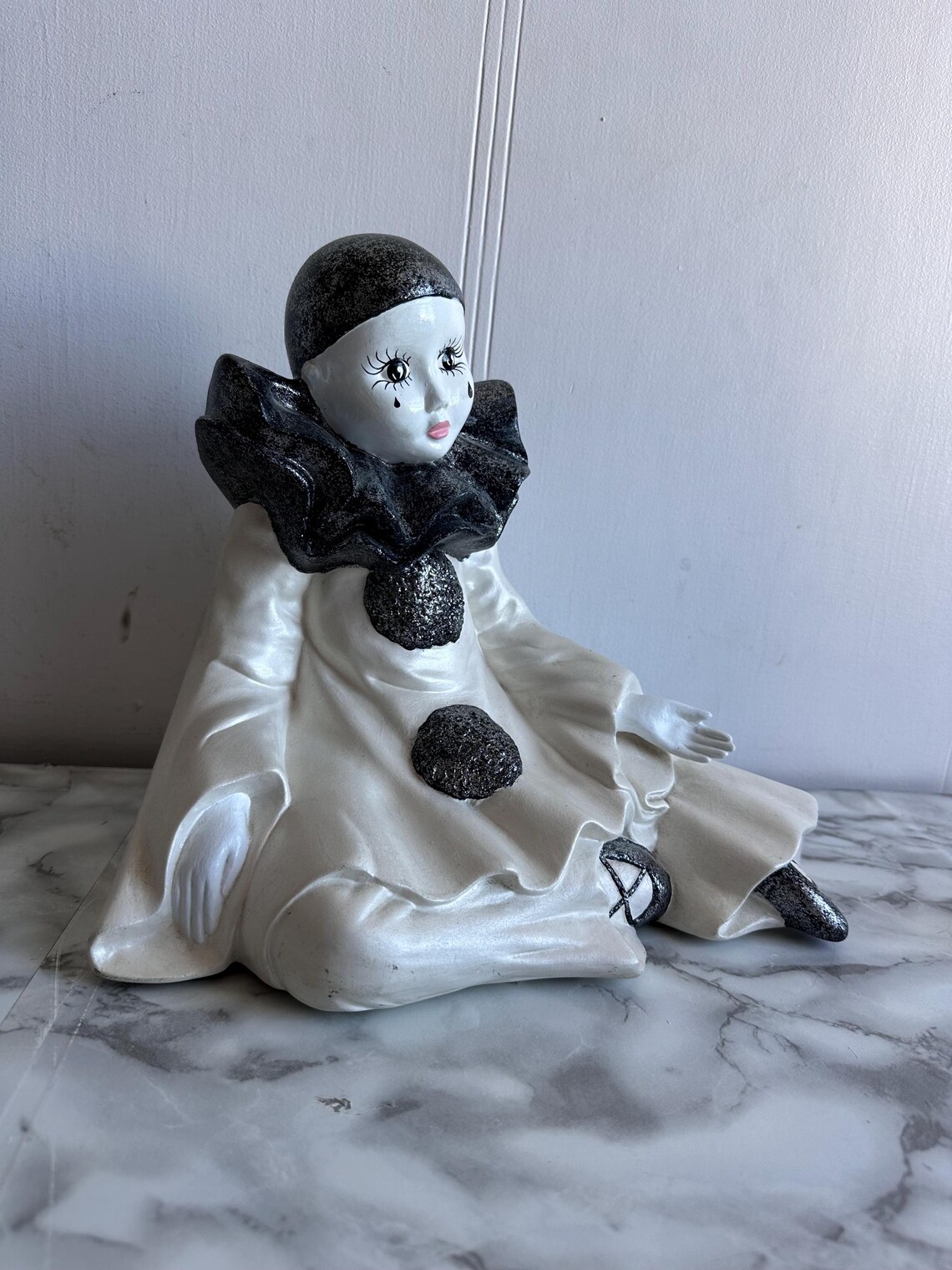 Vintage Pierrot Ceramic Clown 80s Statue, Large Seated Ruffled ...