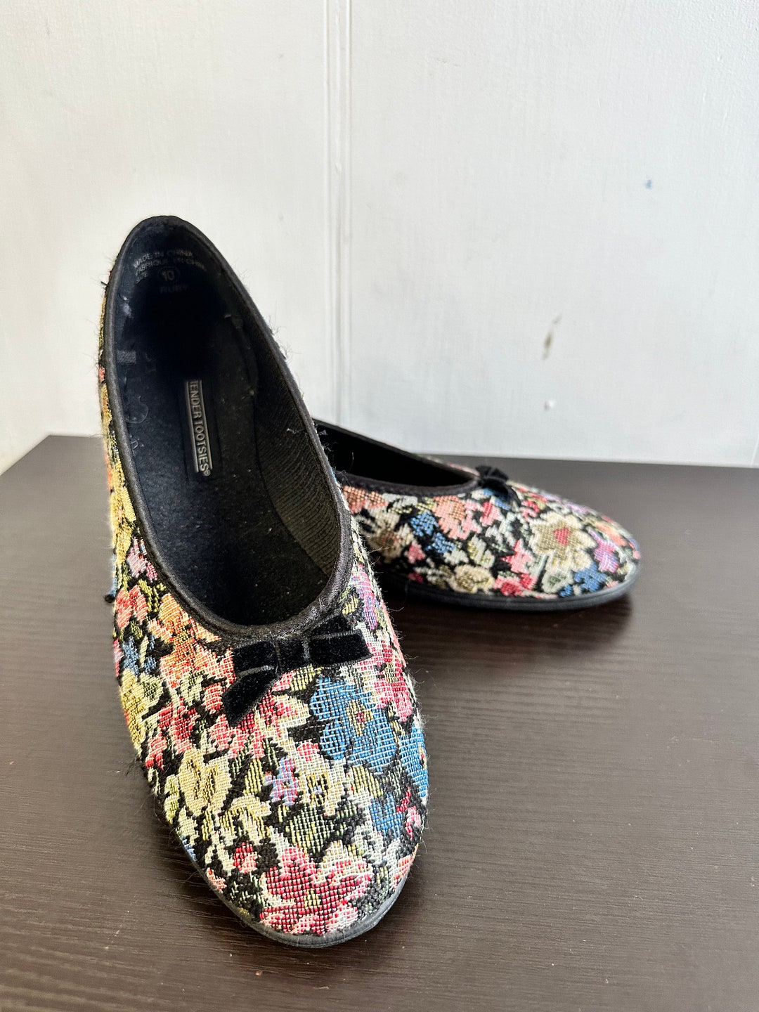 Vintage 60s Tender Tootsies House Slippers House Shoes Embroidered ...