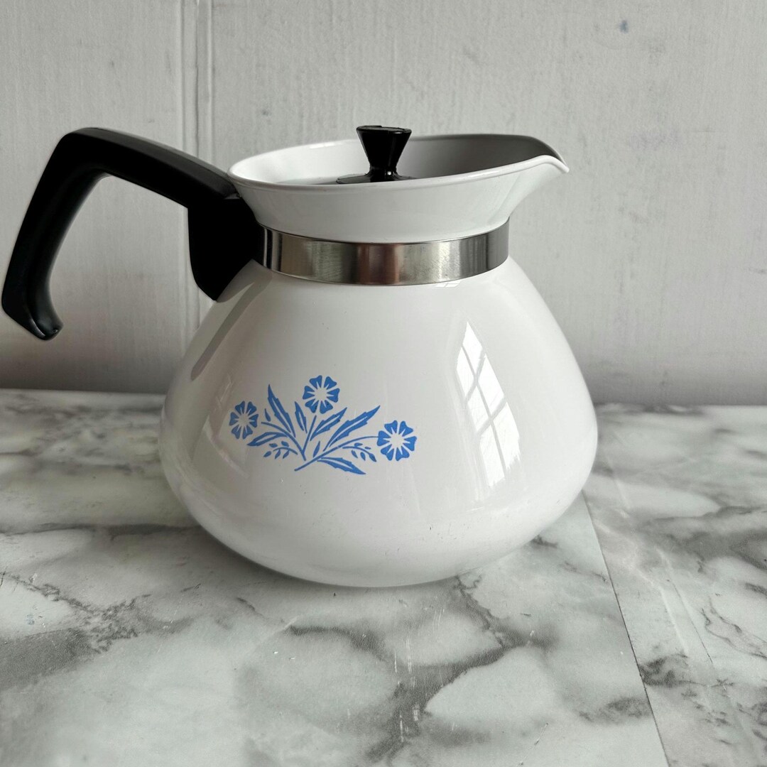 Vintage Corning Ware Teapot Coffee Maker P-104 6 Cup Cornflower Pattern ...
