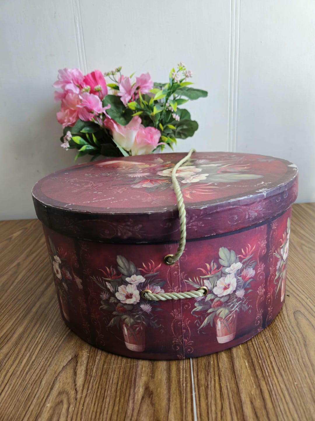 Vintage Cardboard Floral Hat Box, Mid Century Hat Box With Floral ...