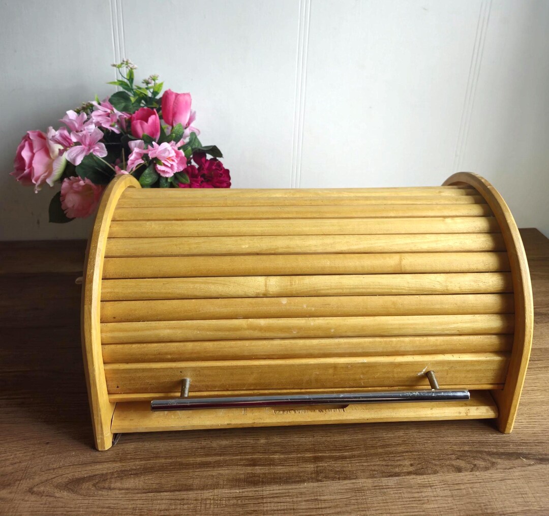 Vintage Wood Bread Box, Wooden Breadbox, Large Wooden Bread Box, Roll ...