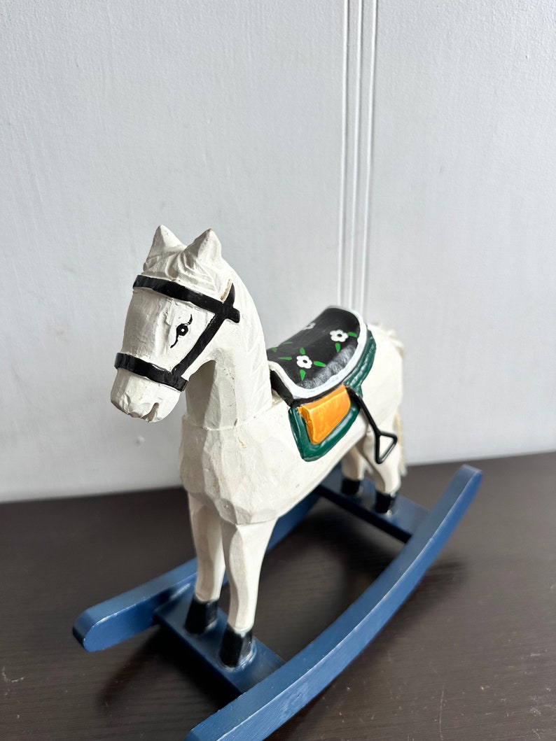 Vintage Wooden Rocking Horse, Hand Carved, Hand Painted Wooden Rocking ...