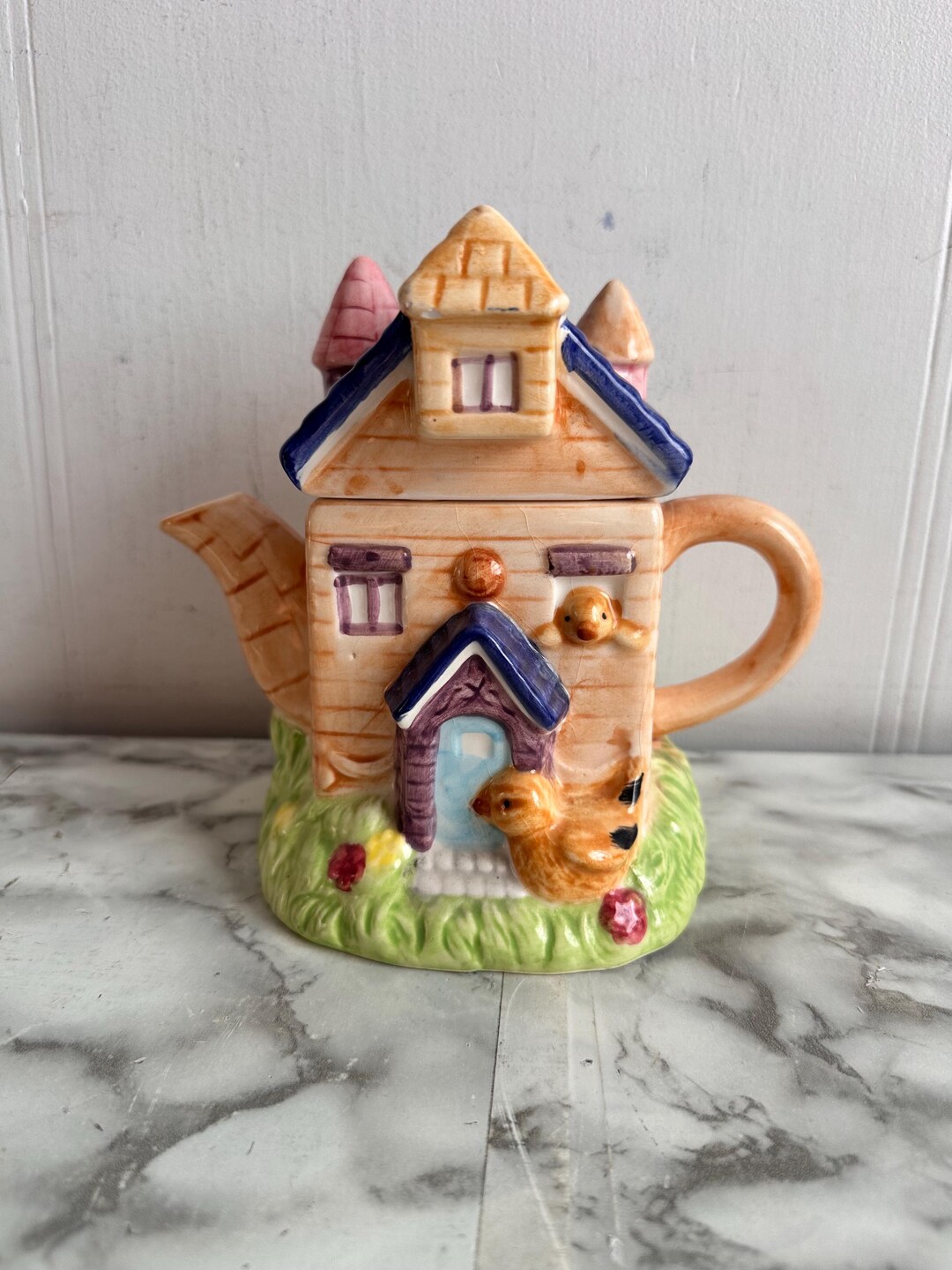 Vintage Glazed Ceramic Farmhouse Teapot - Looks Like a Farmhouse - Etsy