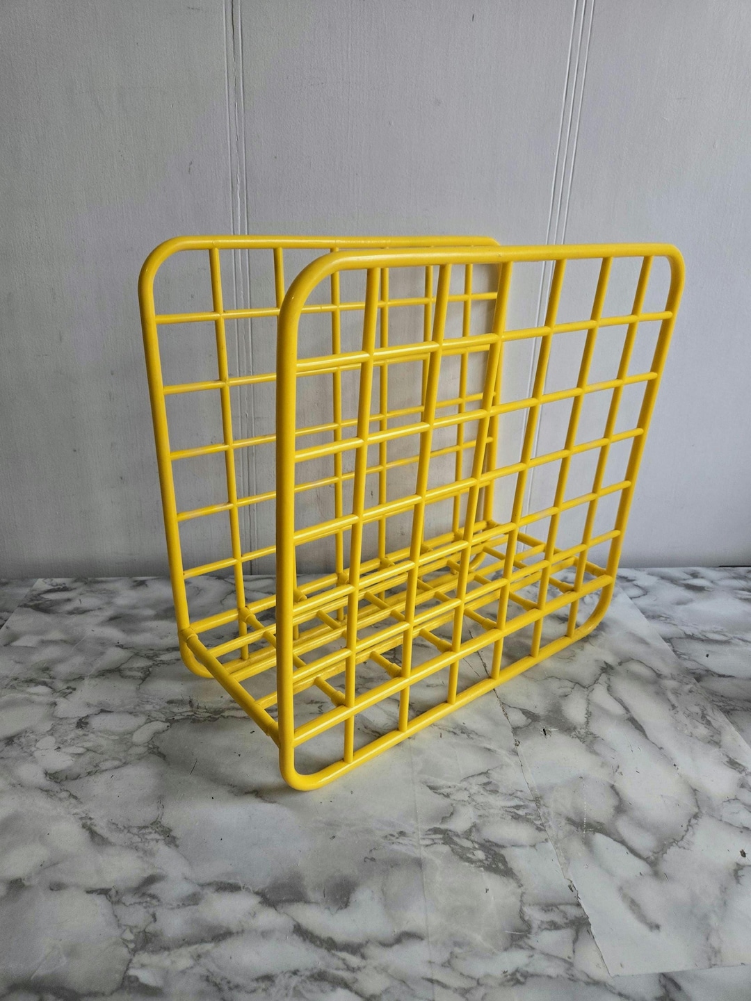 Vintage Yellow Organizer, Magazine Rack, Trendy Desk, Yellow Plastic ...