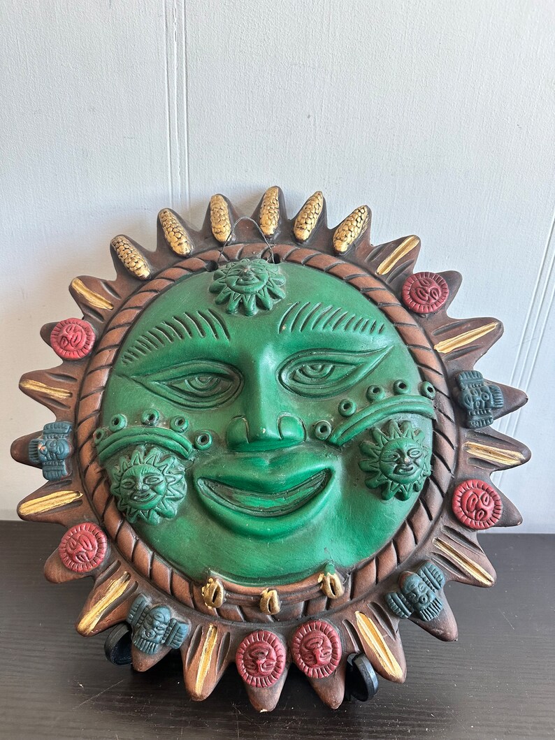 Vintage Large Terracotta Sun God Face Sculpture Handcrafted Folk Wall ...