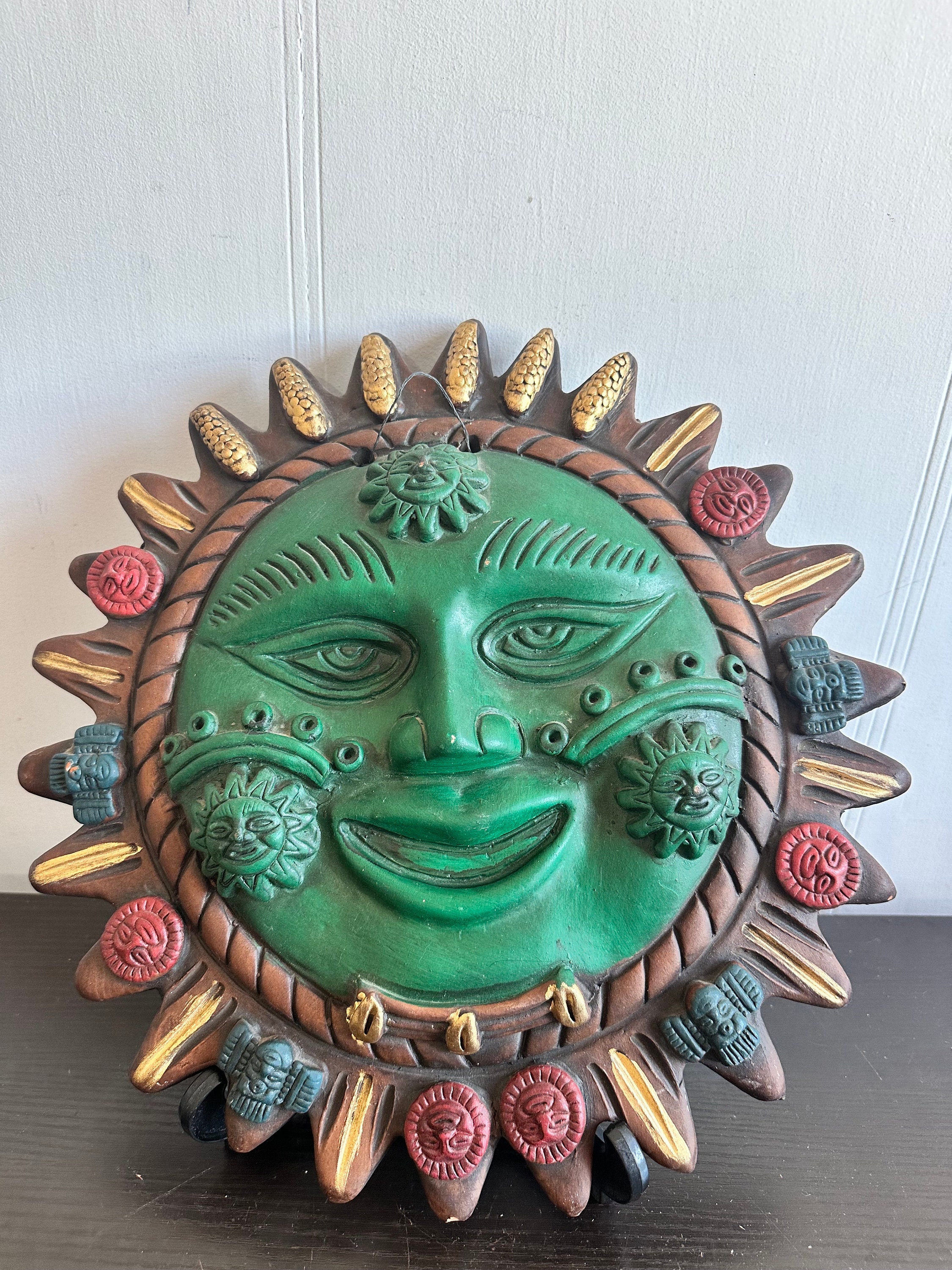 Vintage Large Terracotta Sun God Face Sculpture Handcrafted Folk Wall ...