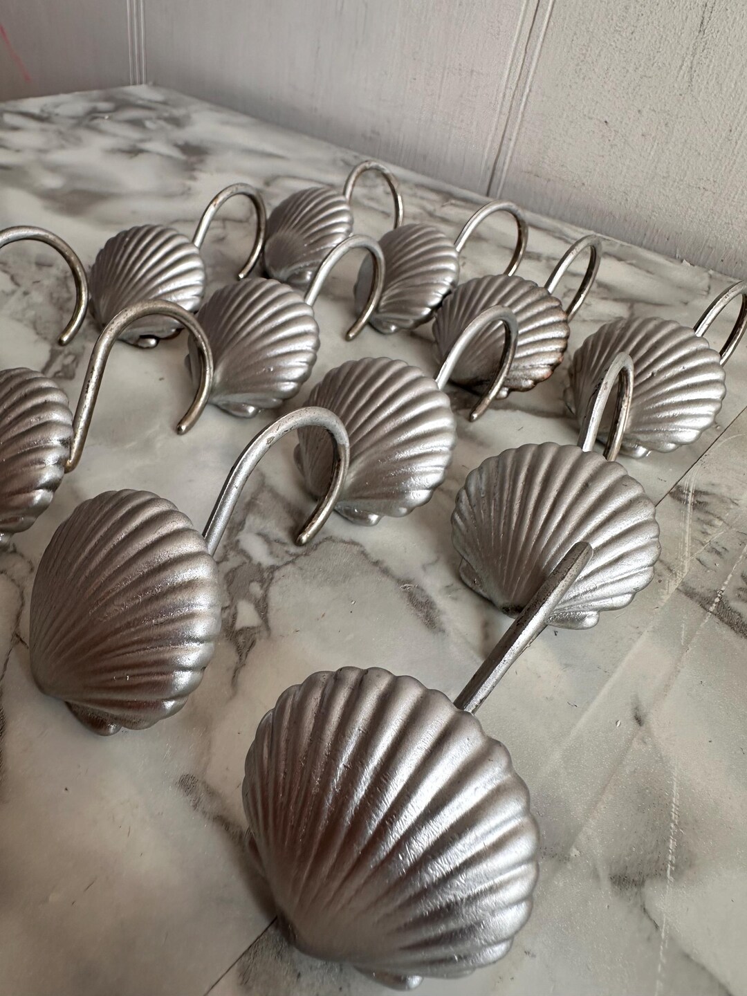 Vintage Seashell Clam Ocean Shower Curtain Hooks Rings Hangers, 12 ...