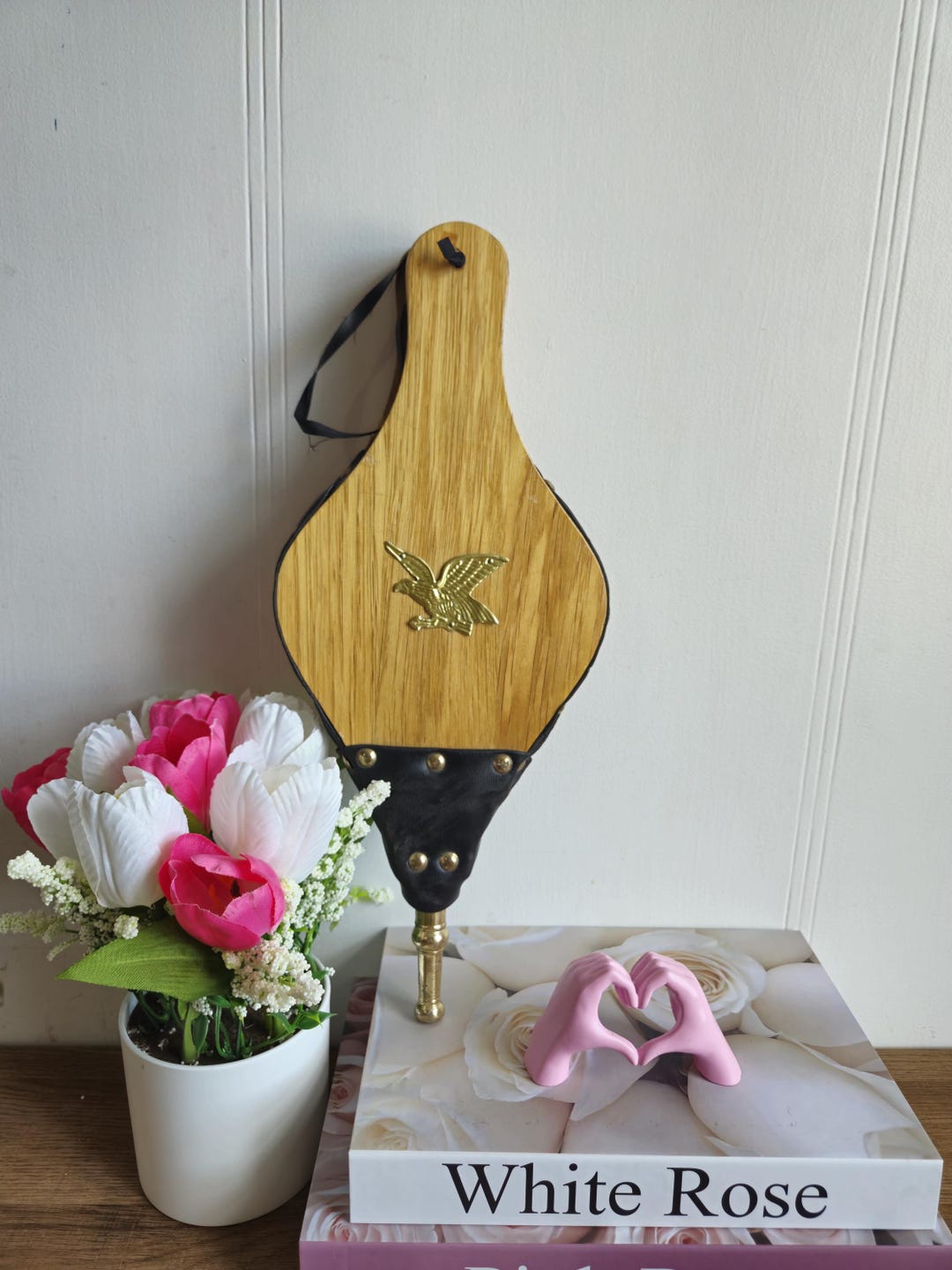 Vintage Wood and Leather Bellows - 14" Fireplace Bellows. Light Wood ...
