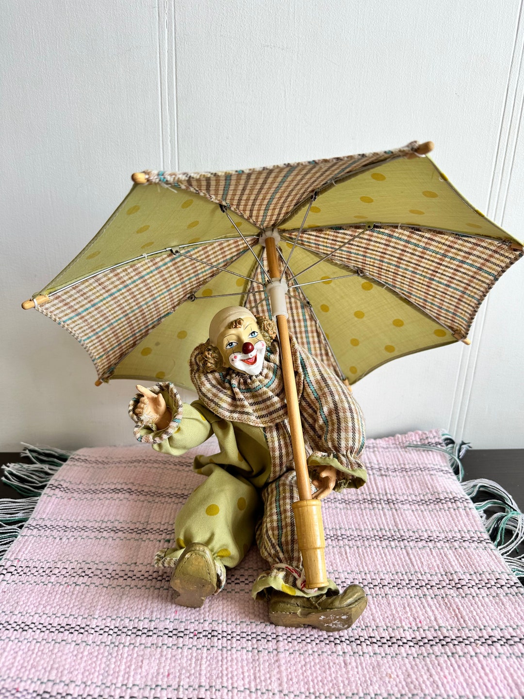Vintage Hobo Circus Clown Doll With Umbrella, Poseable Body. - Etsy