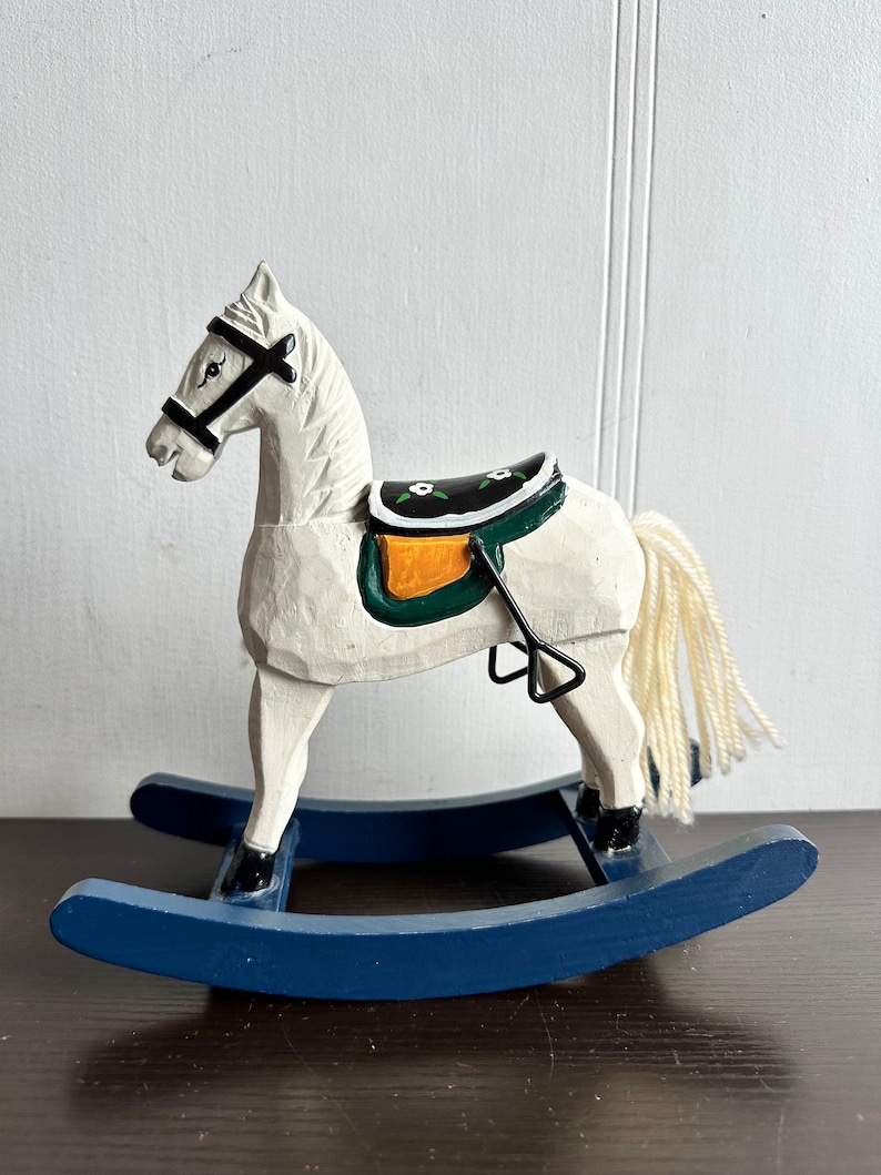 Vintage Wooden Rocking Horse, Hand Carved, Hand Painted Wooden Rocking ...
