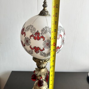 Vintage Globe Table Lamp, Red Faceted Crystal, Brass Base, Floral Globe ...