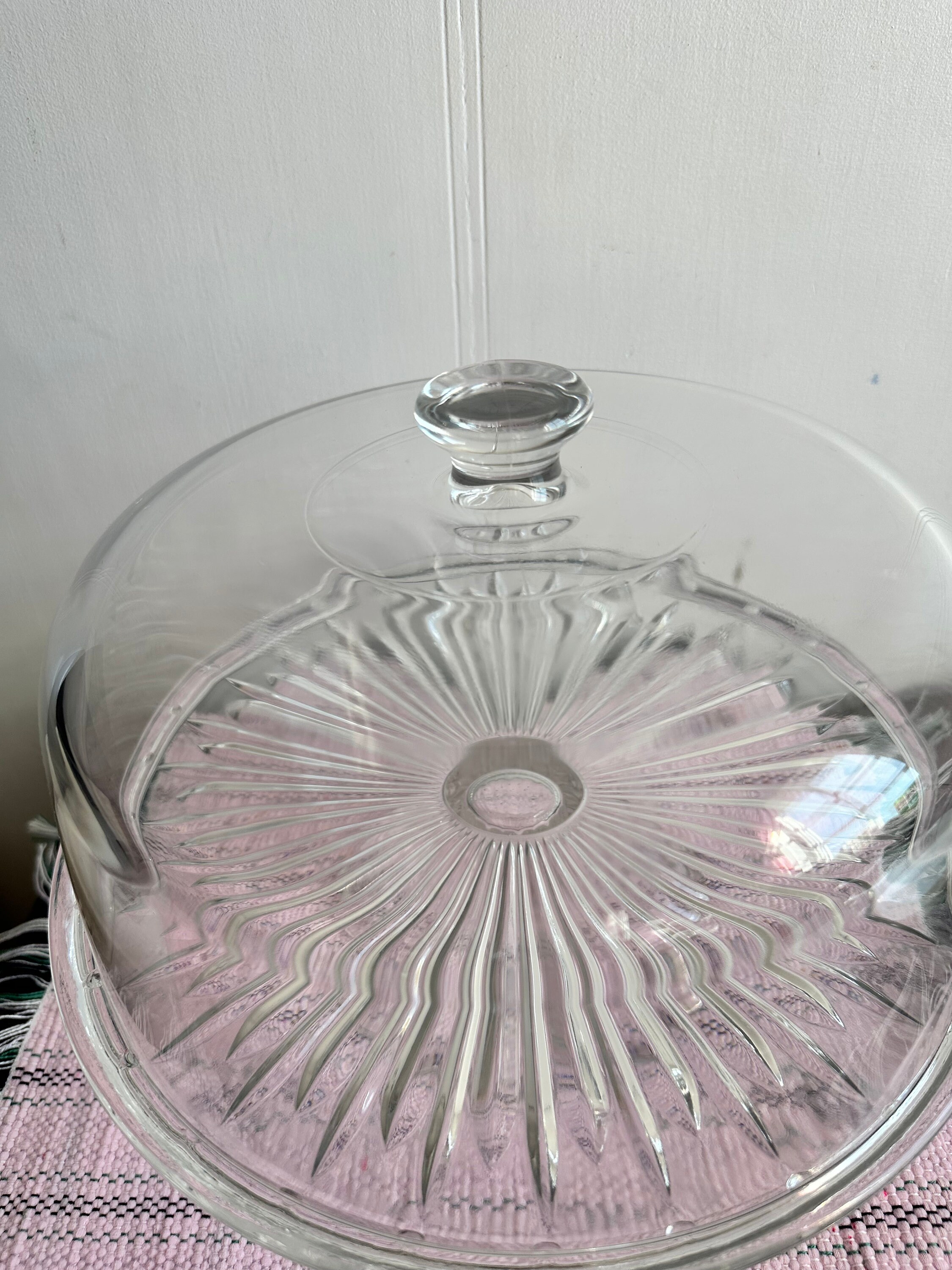Vintage Large Heavy Glass Cake Stand, 2 Pieces, Base Stand With Cover ...