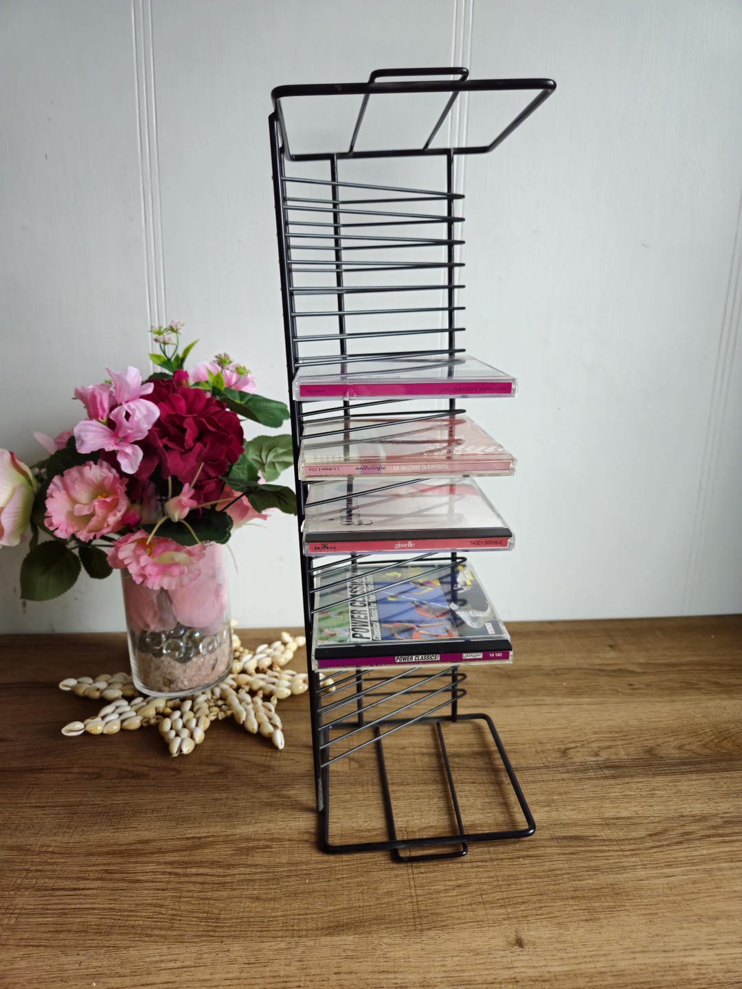 Vintage Black Metal Compact Disc Holder for Wall Mounted Metal CD Rack ...