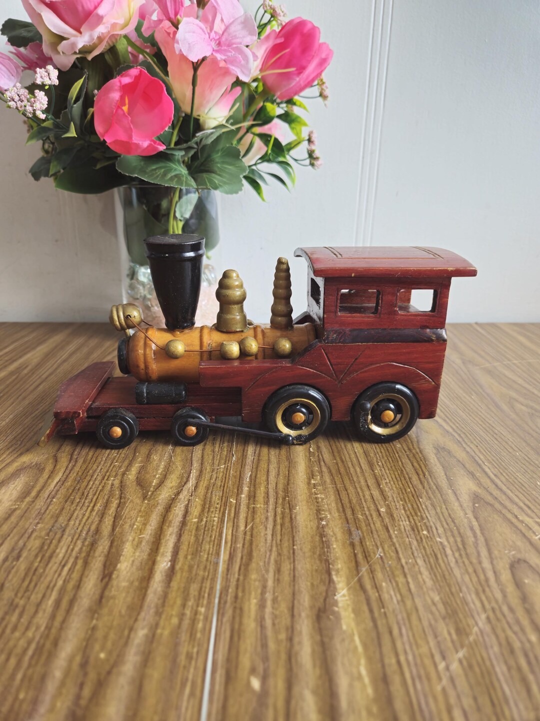 Vintage Retro Train Model, Nostalgia Wooden Train Crafts Home Decor ...