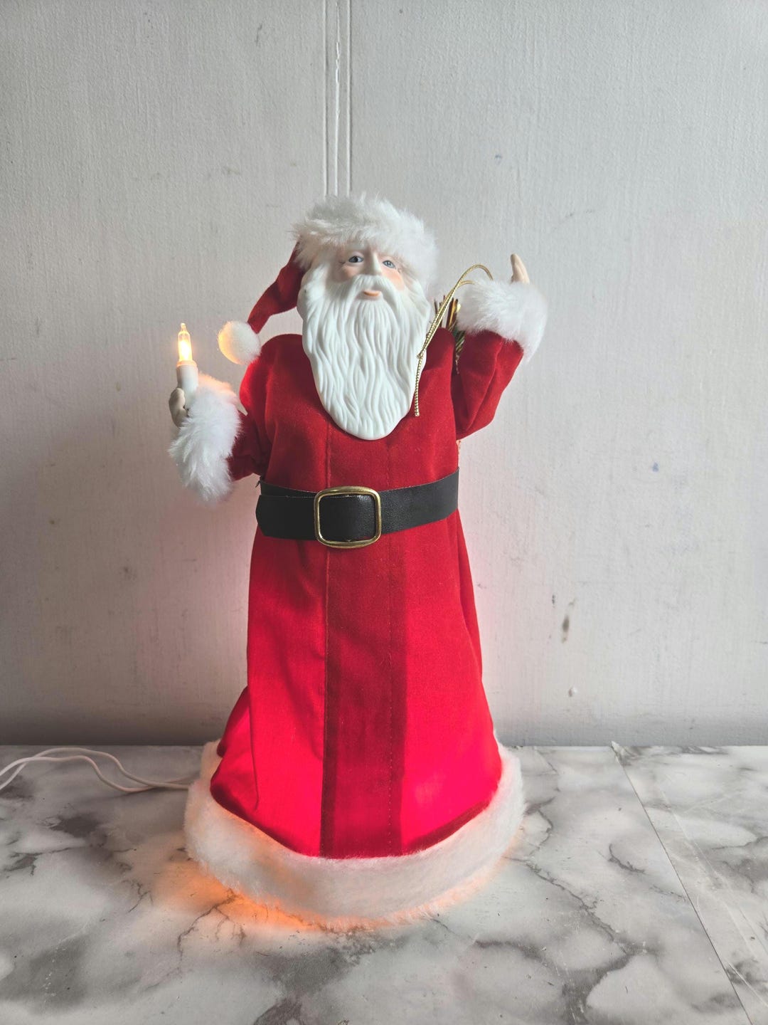 Vintage Lighted Santa Tree Topper ,christmas Tree Decoration, Red Dress ...