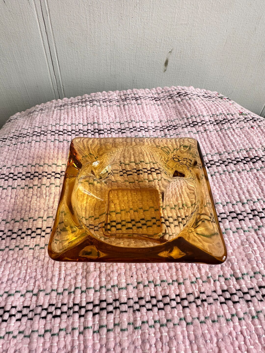 Vintage Amber Ashtray ,yellow Mid-century Ashtray , Square Glass ...
