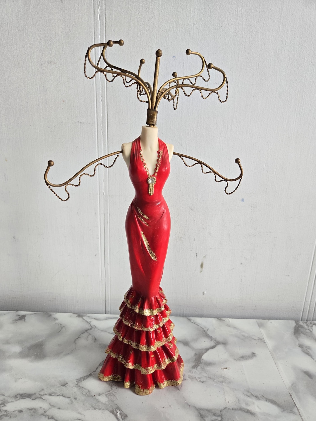 Vintage Mannequin Jewelry Holder/stand Red Glitter Formal Dress ...