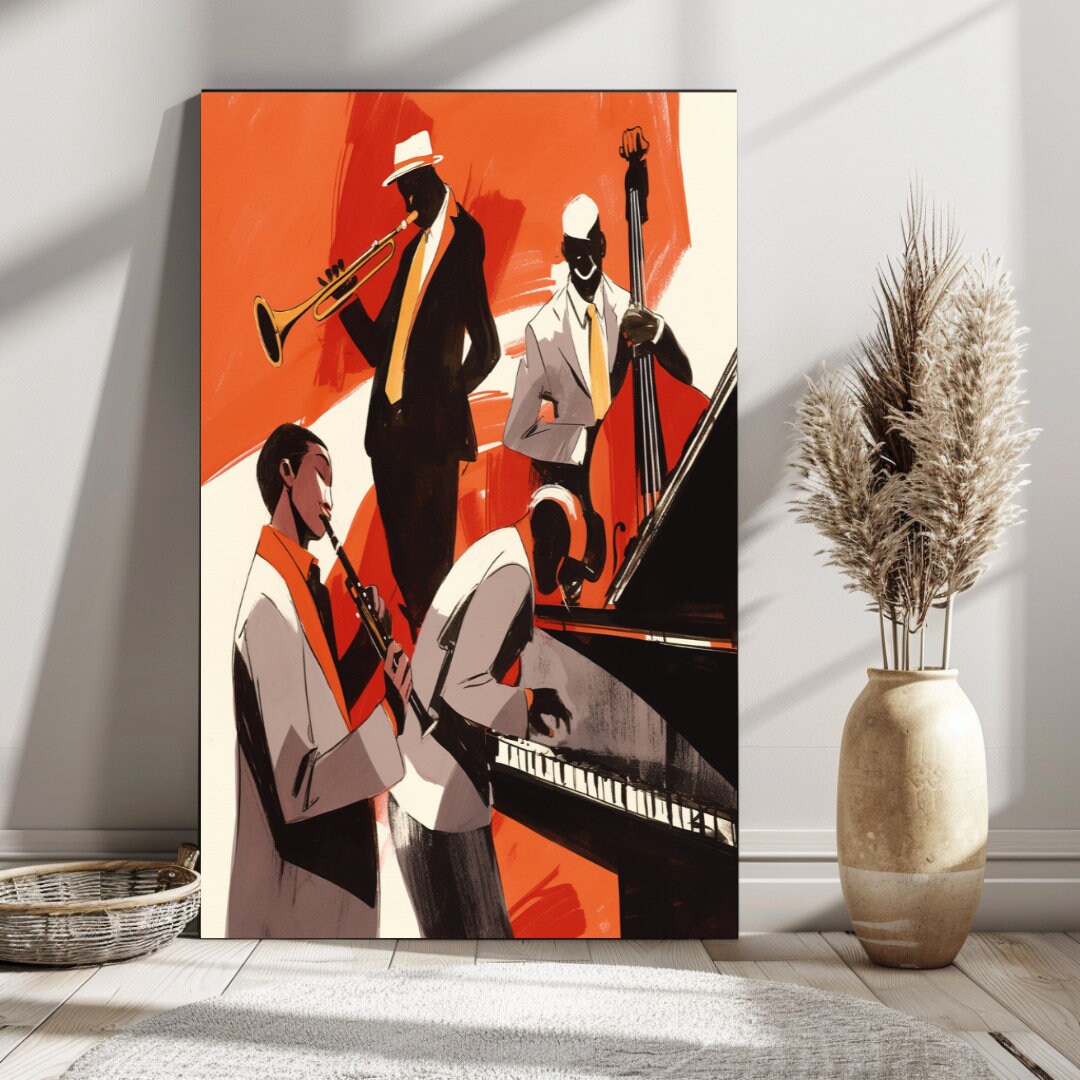 Abstract Jazz Quintet Wall Art Musicians Playing Trumpet, Clarinet ...